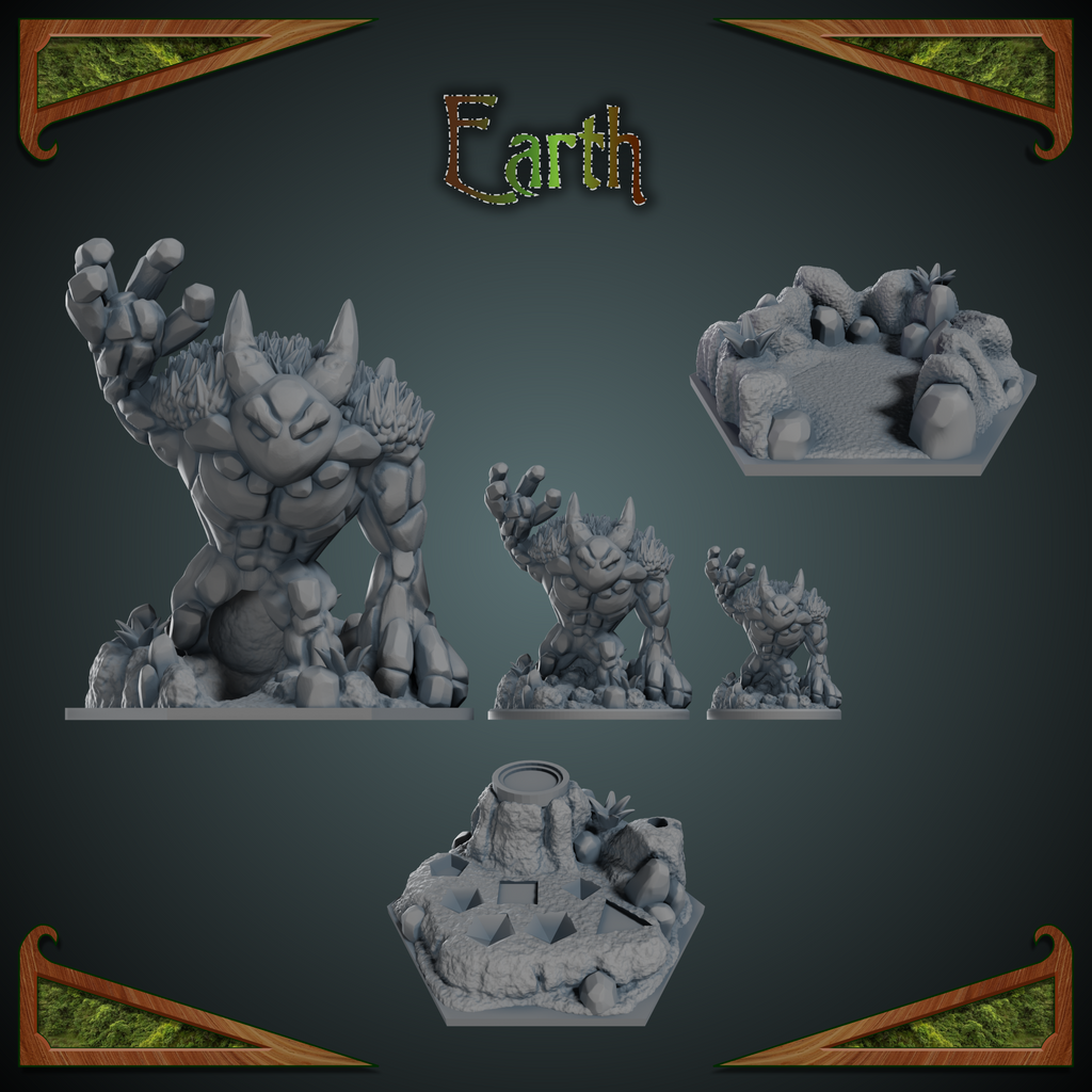 Earth Elemental - Dice Tower, Tray, Mini, + bonus Player Tile - 3D pri ...